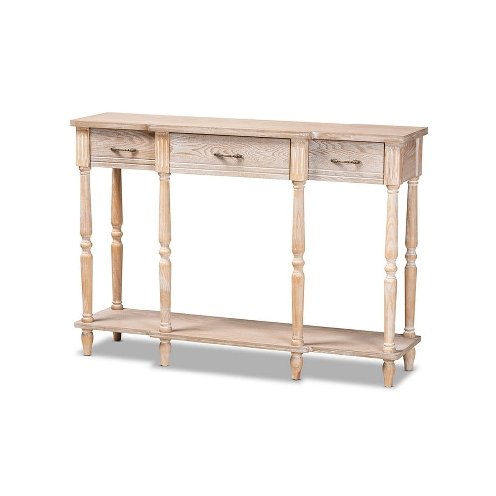 Save $482 • Hallan Wood 3 Drawer Console Table Oak Brown - Baxton Studio