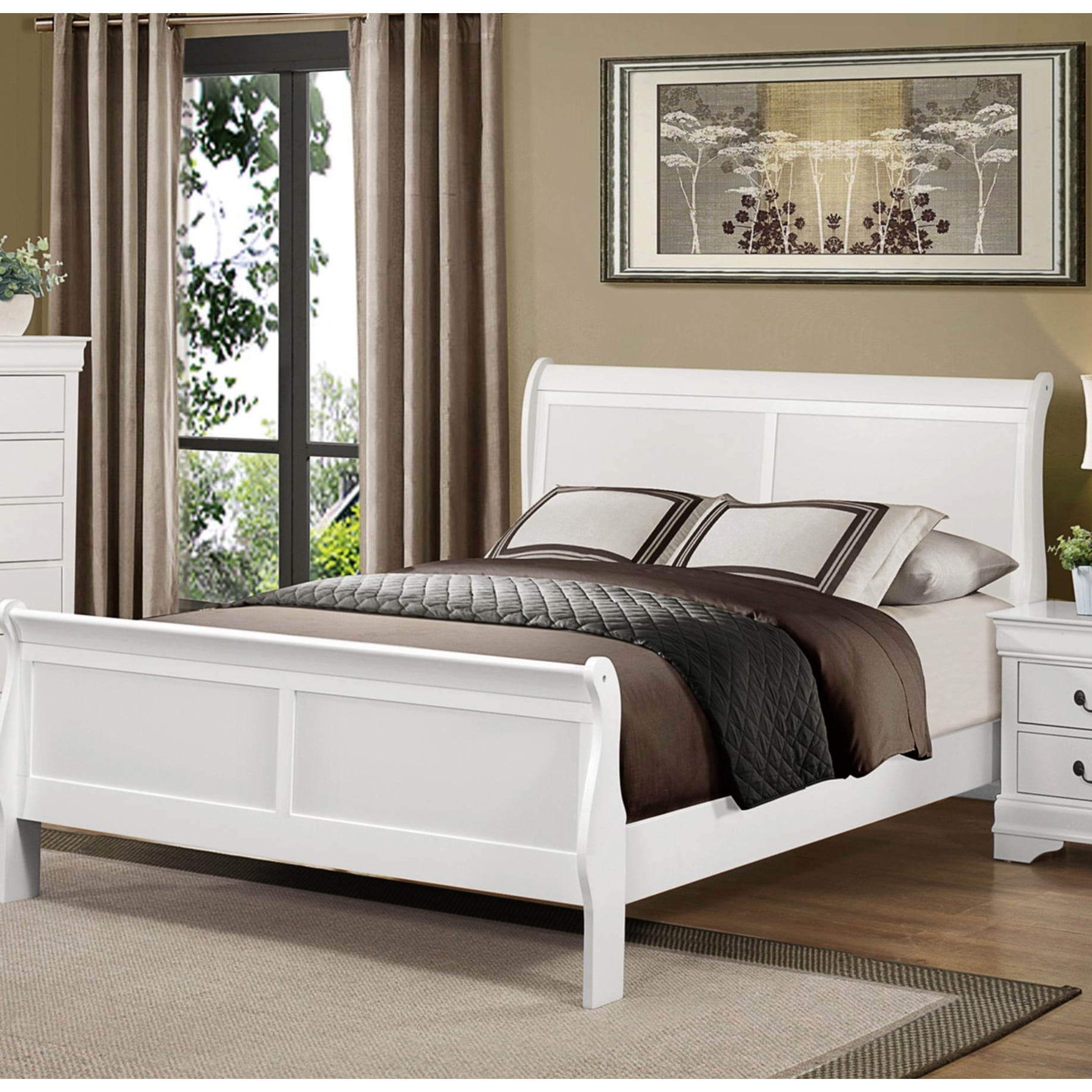 Traditional Full Size Bed, White Wood Bedroom Furniture With Headboard ...