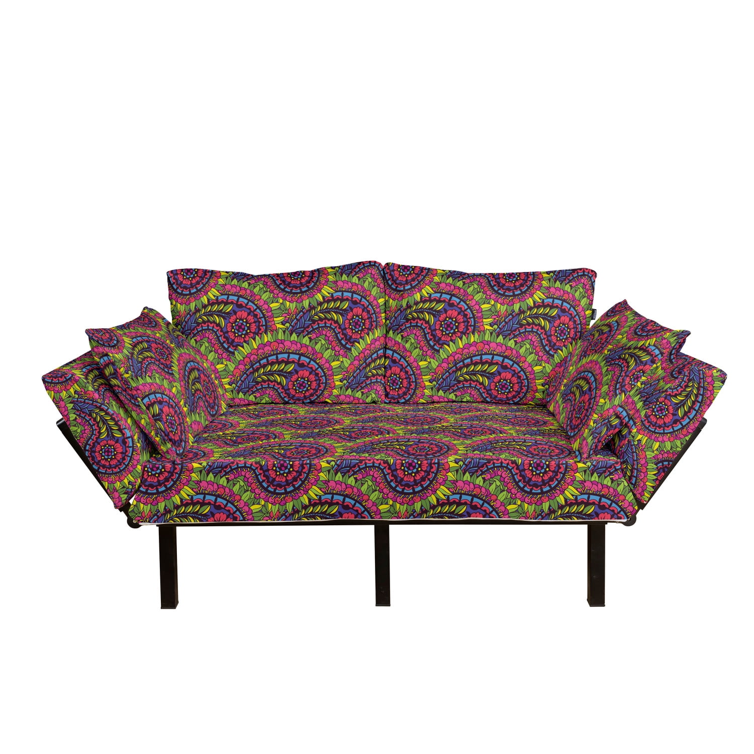 Traditional Futon Couch, Eastern Floral Vibrant Boho Paisley Mandala ...