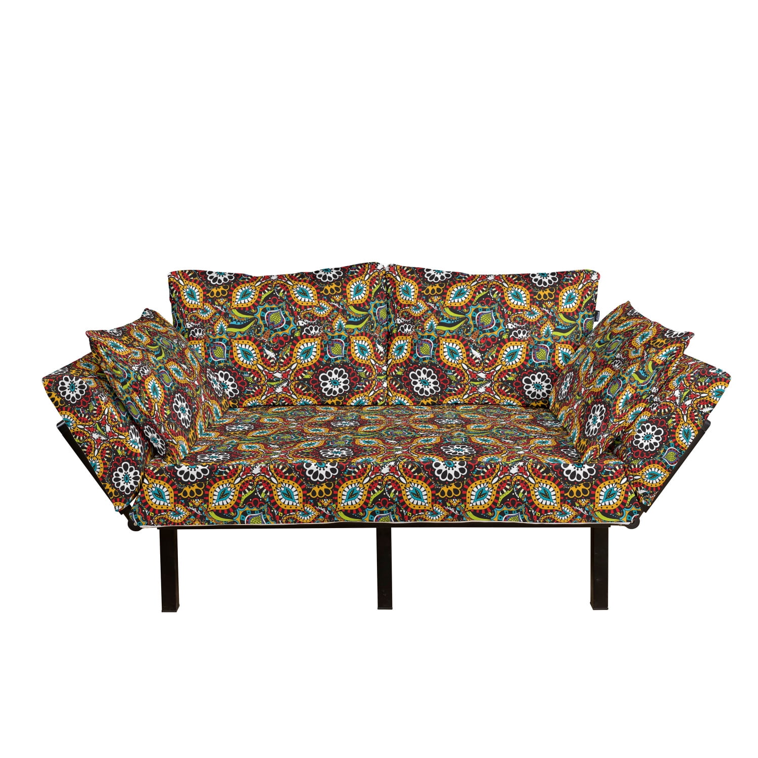 Traditional Futon Couch, Folk Funky Pattern with Eastern Bohemian ...