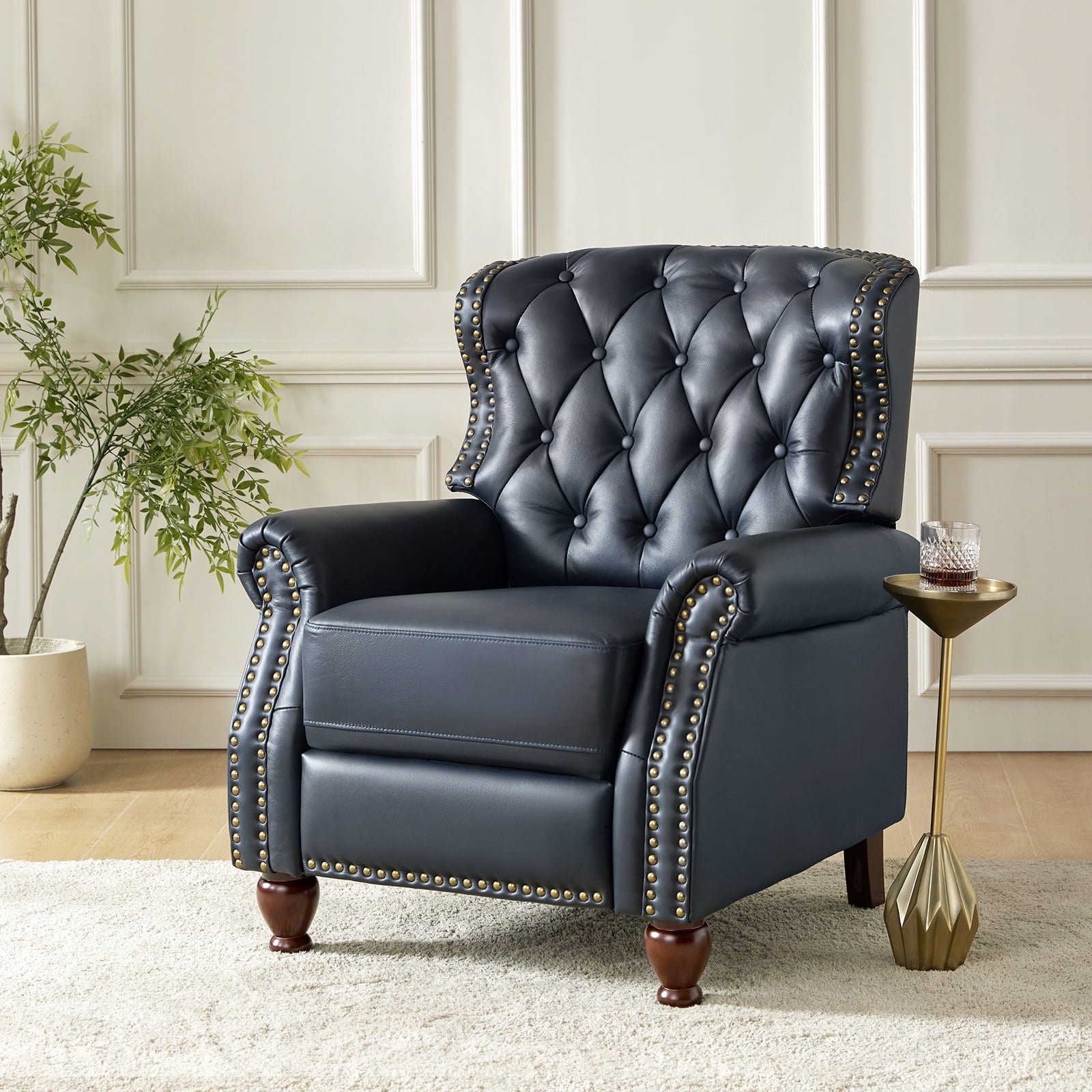 Traditional Genuine Leather Push Back Wingback Recliner Chair Tufted ...