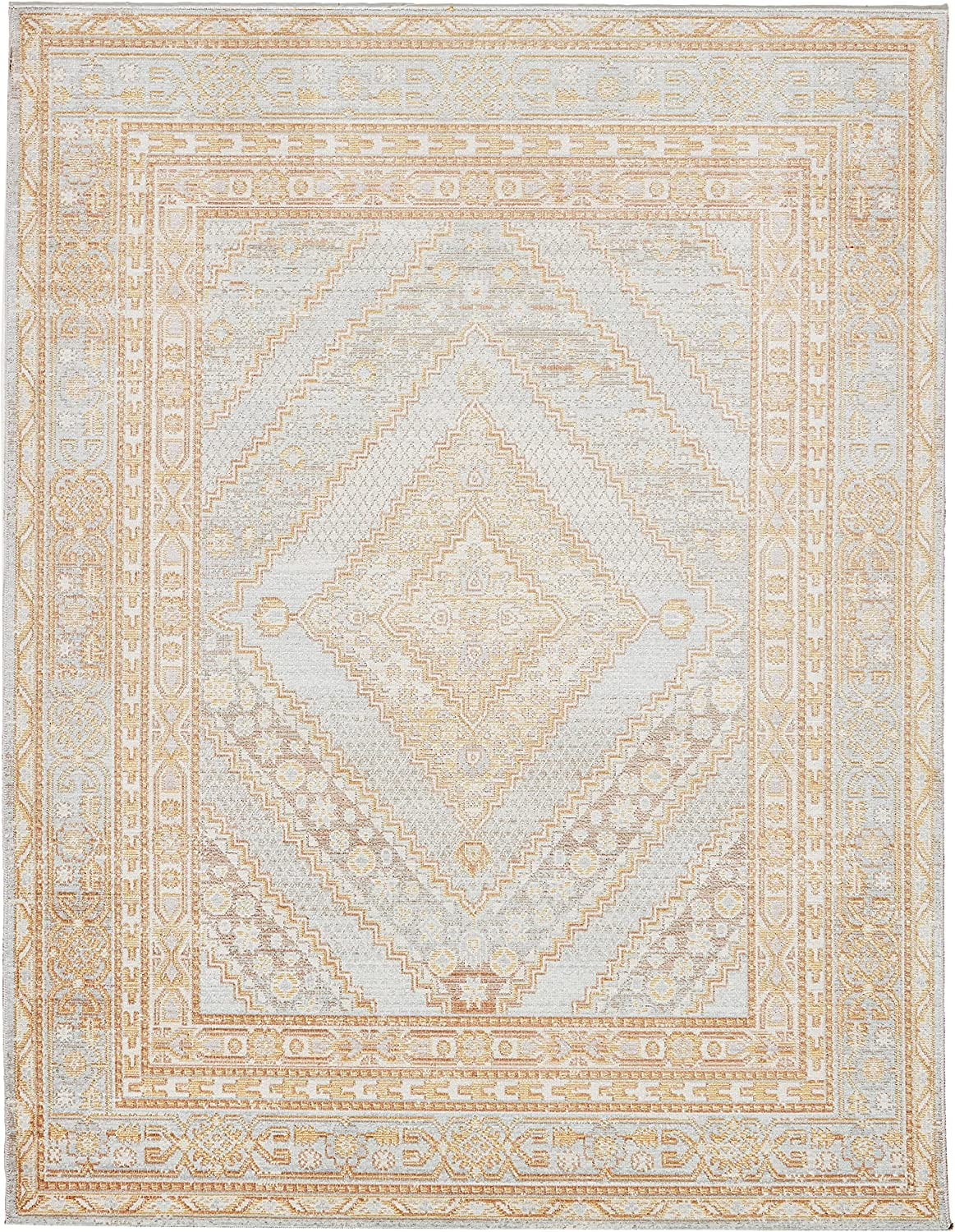 Traditional Geometric Flat Weave Area Rug, 5 ft 3 in x 7 ft 3 in, Blue ...