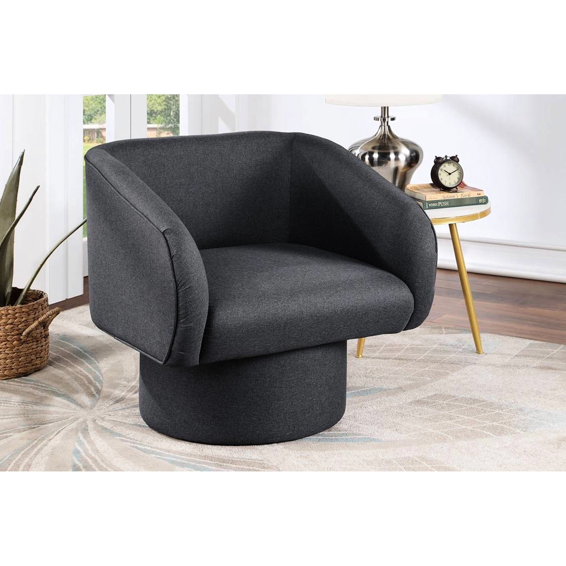 Traditional Gray Fabric Swivel Chair With Wingback, Classic Style Chair ...