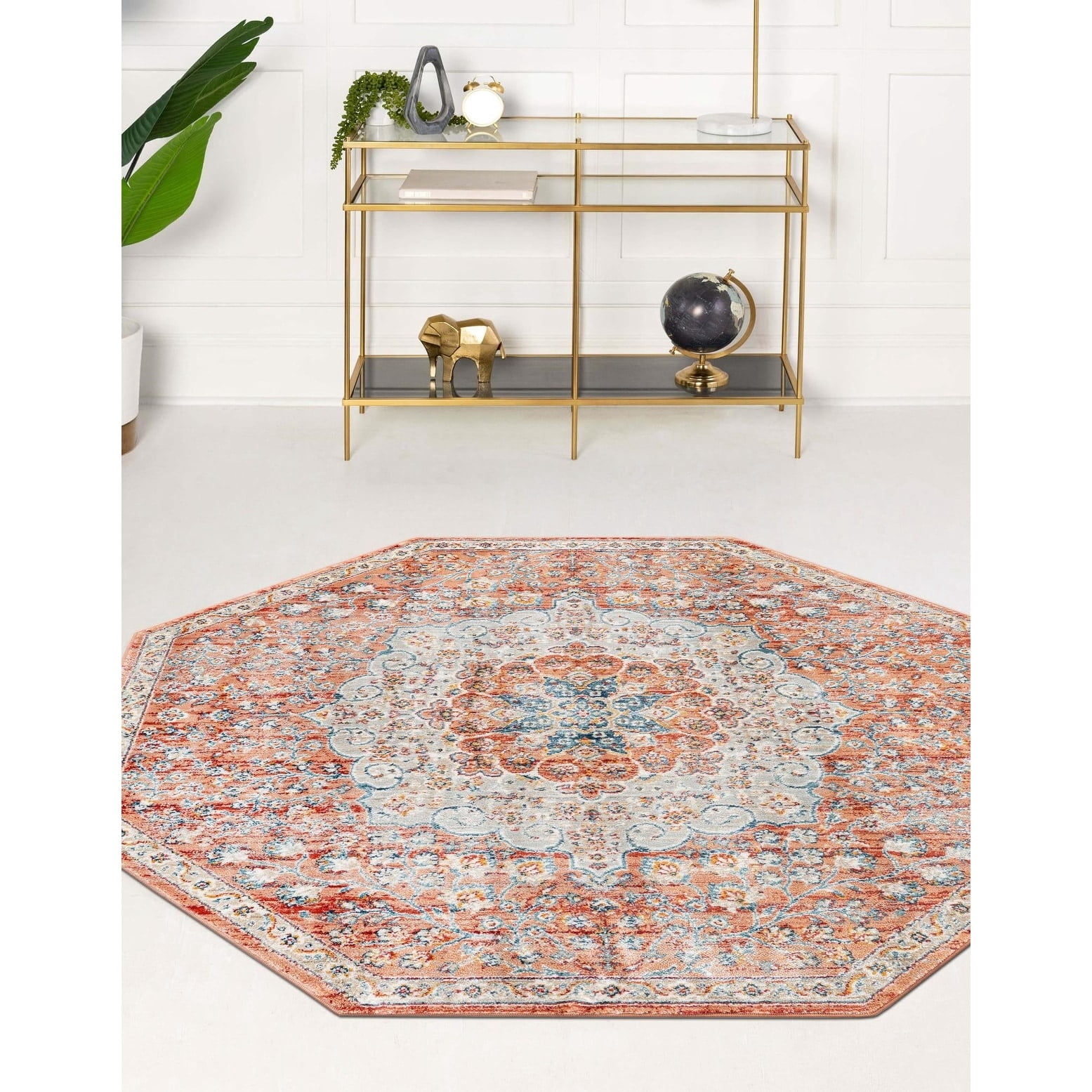 Traditional Haifa Collection Area Rug Red - 4'x4' Octagon - Walmart.com