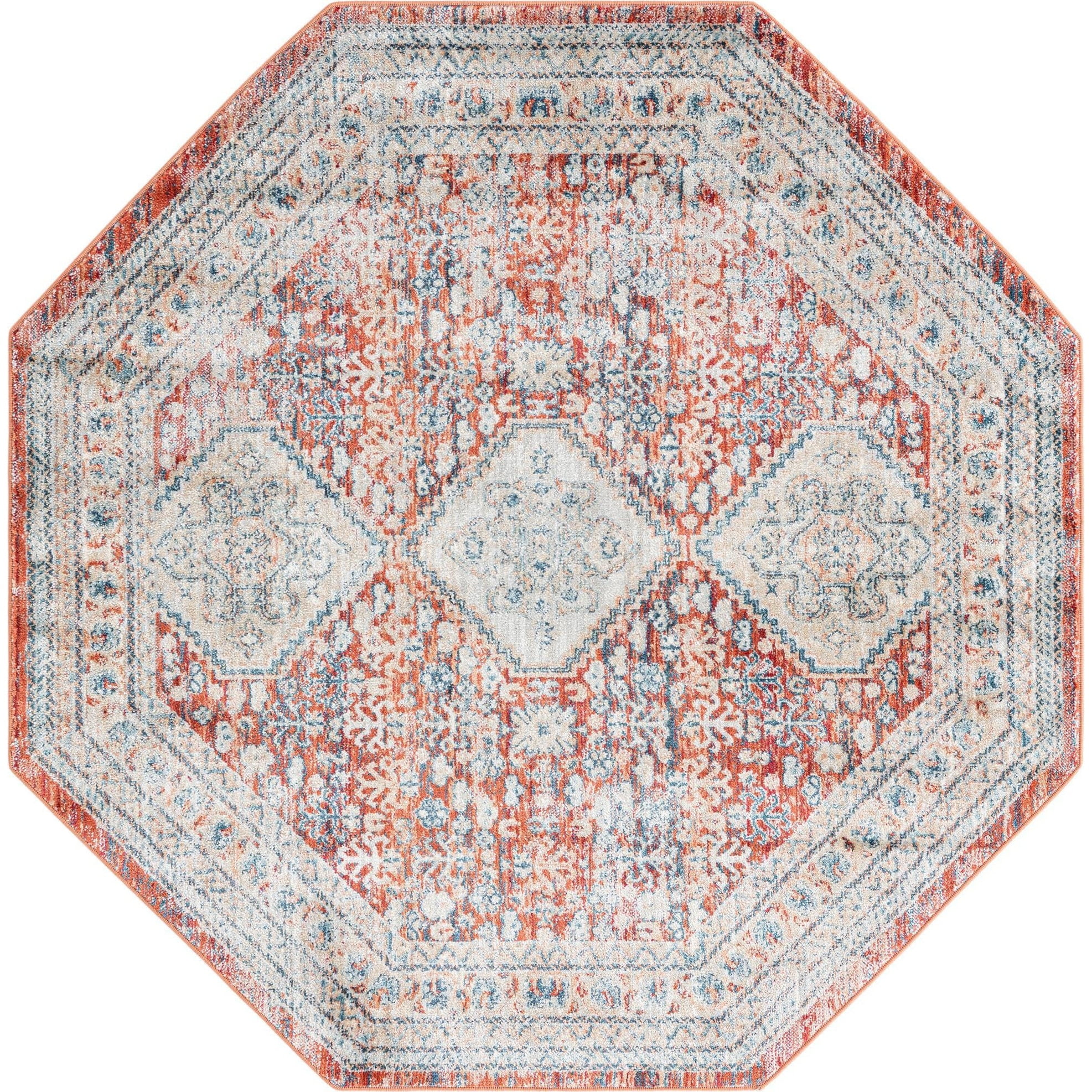Traditional Haifa Collection Area Rug Red - 4'x4' Octagon - Walmart.com