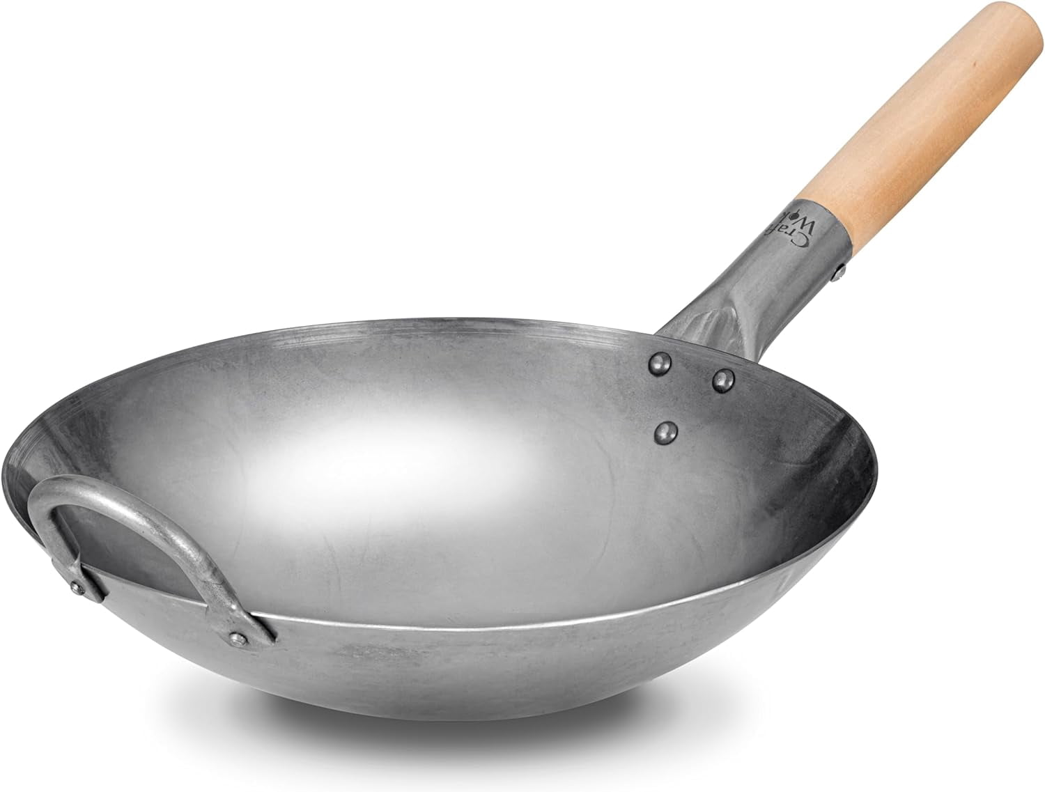 Traditional Hand Hammered Carbon Steel Pow Wok with Wooden and Steel ...