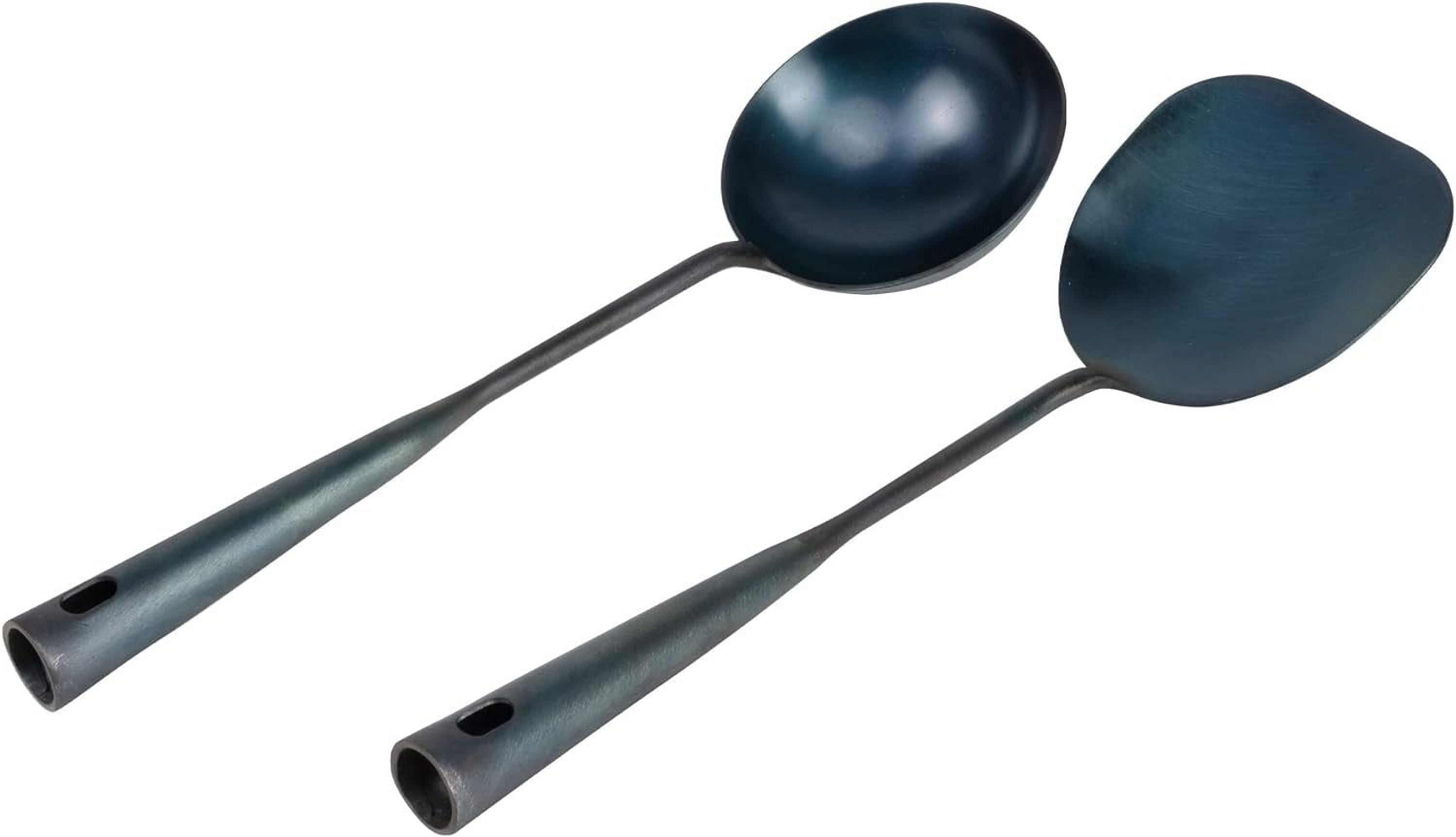 Traditional HandMade Iron Spatula & Ladle Wok Tool Set,Long wok ...