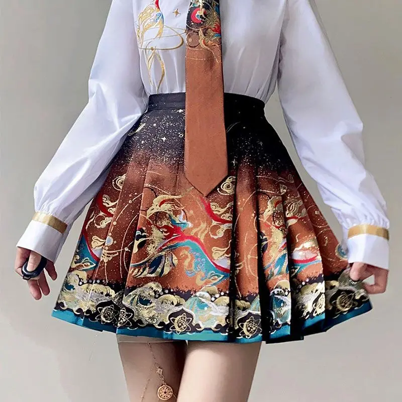 Traditional Hanfu Clothing, Vintage JK Suit Printing, Folk Dance Skirt ...