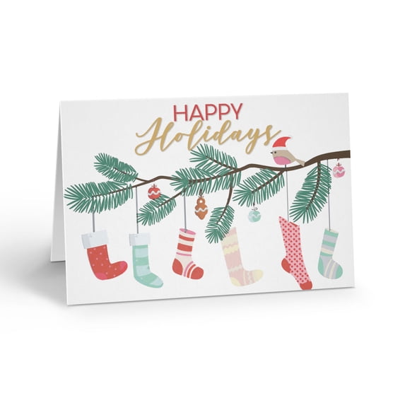 Traditional Happy Holidays Greeting Card - Blank Interior - 12 Holiday ...