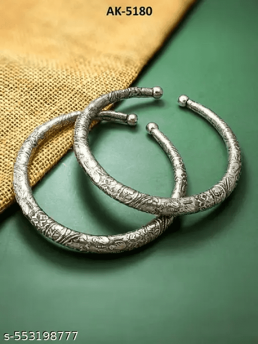 Traditional Heavy Oxidised Silver Kada Payal Anklet Set for Women ...