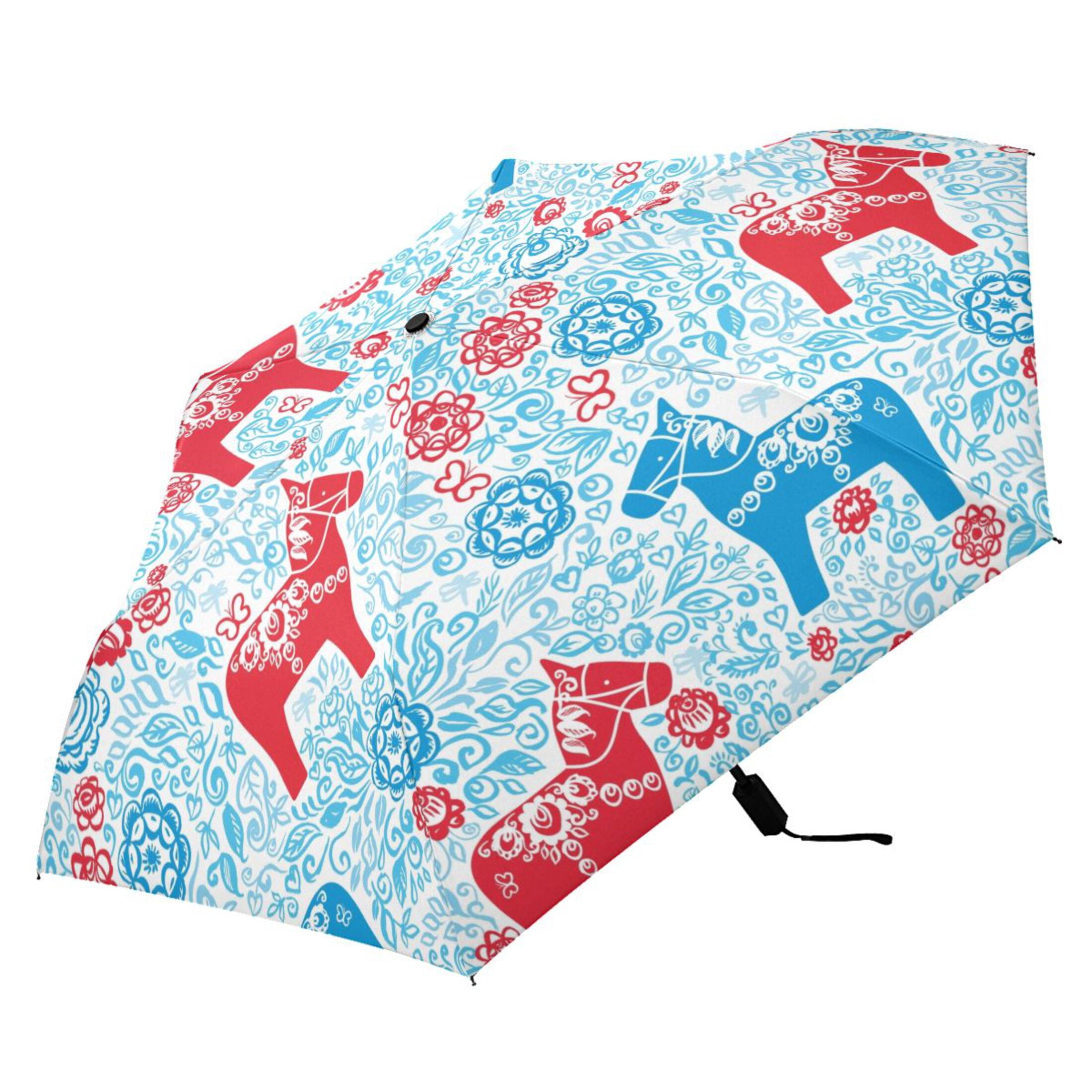 Traditional Horse and Flowers Compact Folding Umbrella for Rain ...