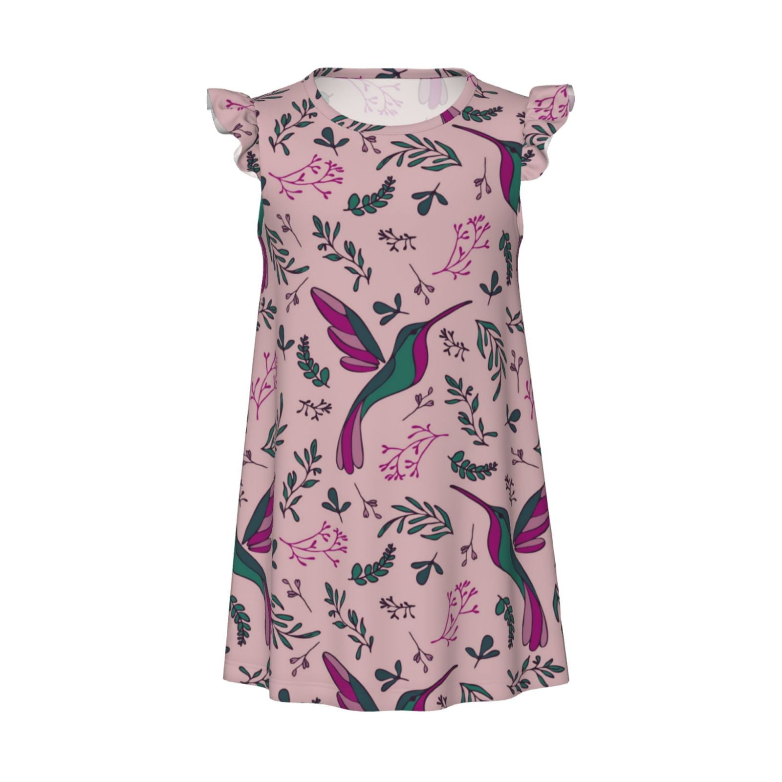 Traditional Hummingbird Print Girls Nightgowns, Short Sleeves Princess ...