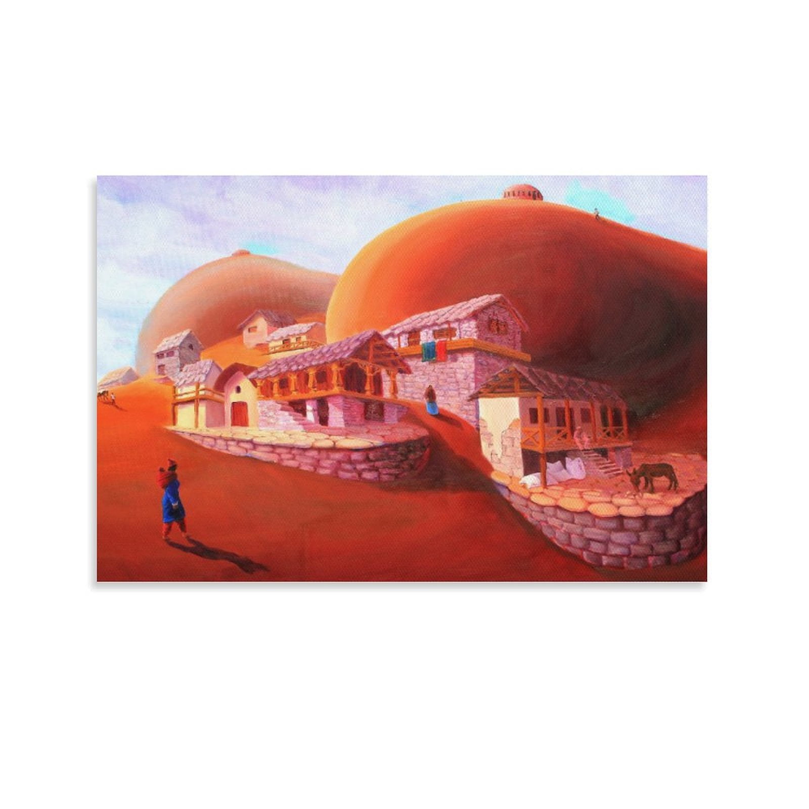 Traditional Huts And Rounded Hills Canvas Art Poster And Wall Art ...