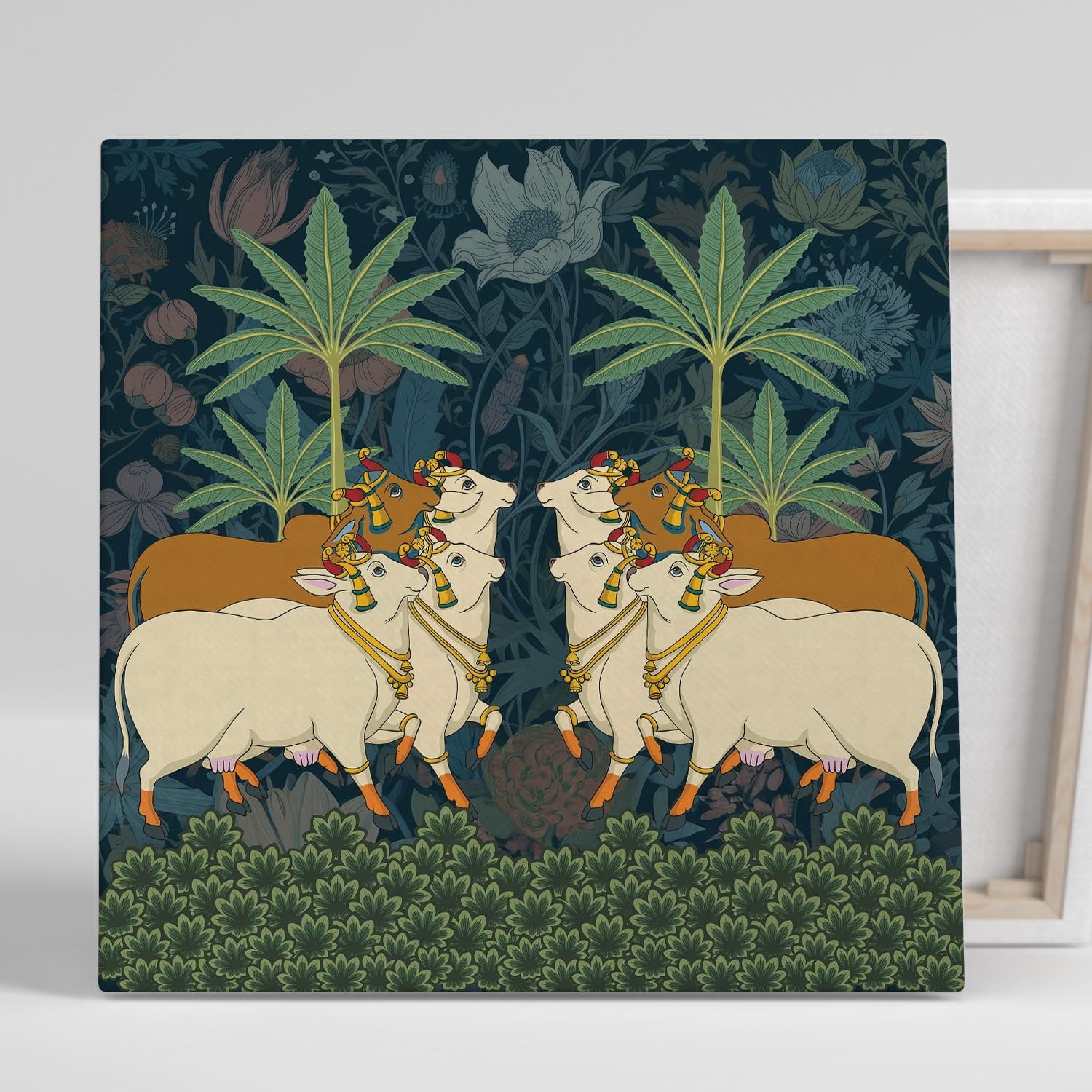 Traditional Indian Vibrant Pichwai Art Canvas Print with Holy Cow for ...