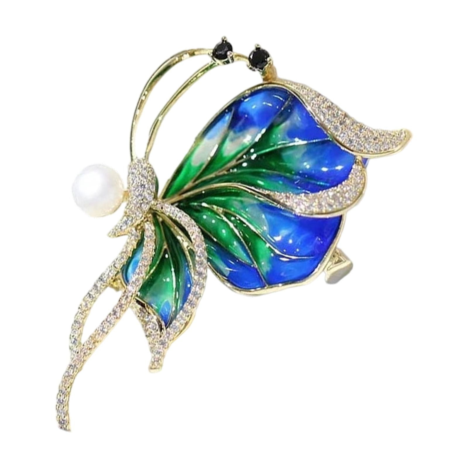 Traditional Inspired Butterfly Brooch with Rhinestones Pearls Lapel Pin ...