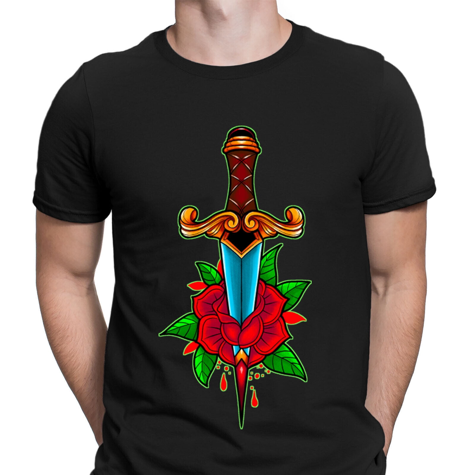 Traditional Inspired Rose Bleeding Dagger Old School Tattoo T-Shirts ...