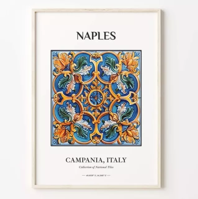 Traditional Italian Tile Pattern Wall Art, Naples Campania Decor Print ...