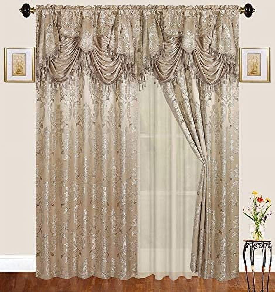 Sapphire Home Jacquard Curtain Drape Set, 2 Panels, 63 Inch, Taupe ...
