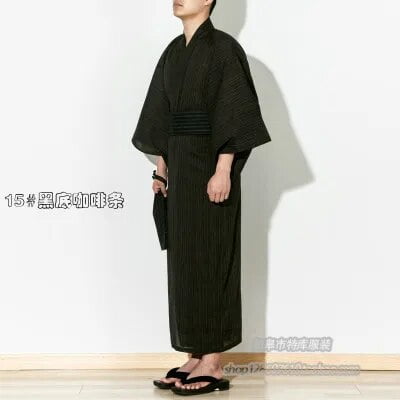 Traditional Japan Kimono Yukata Mens 95% Cotton Dressing Gown Male Lounge Robes with Belt Plus ...