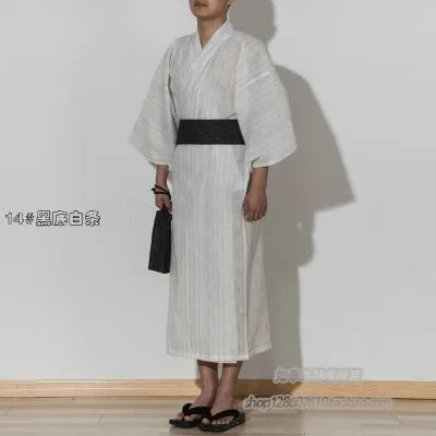 Traditional Japan Kimono Yukata Mens 95% Cotton Dressing Gown Male Lounge Robes with Belt Plus ...