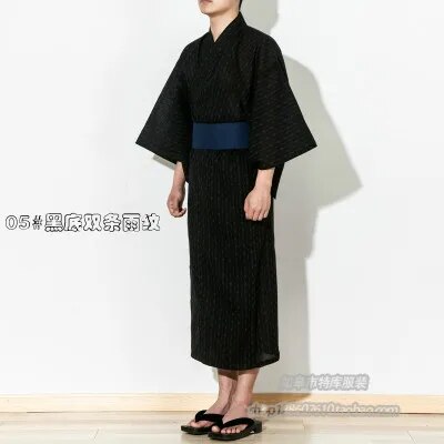 Traditional Japan Kimono Yukata Mens 95% Cotton Dressing Gown Male Lounge Robes with Belt Plus ...