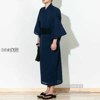 Traditional Japan Kimono Yukata Mens 95% Cotton Dressing Gown Male Lounge Robes with Belt Plus ...