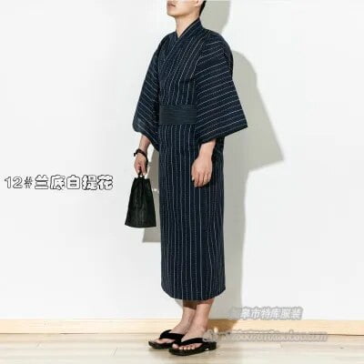 Traditional Japan Kimono Yukata Mens 95% Cotton Dressing Gown Male Lounge Robes with Belt Plus ...