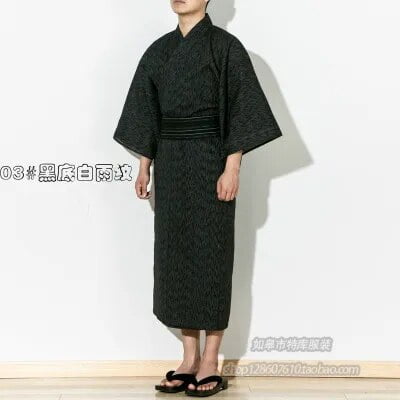 Traditional Japan Kimono Yukata Mens 95% Cotton Dressing Gown Male Lounge Robes with Belt Plus ...