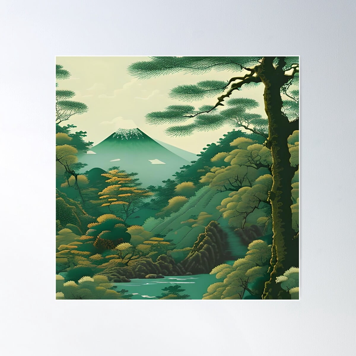 Traditional Japanese Art Style , Forest And Mountains Poster Wall Art ...