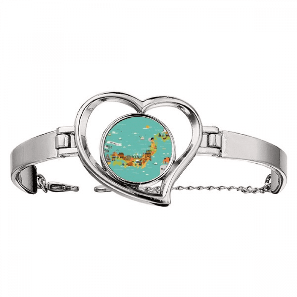 Traditional Japanese Culture Map Bracelet Heart Jewelry Wire Bangle ...