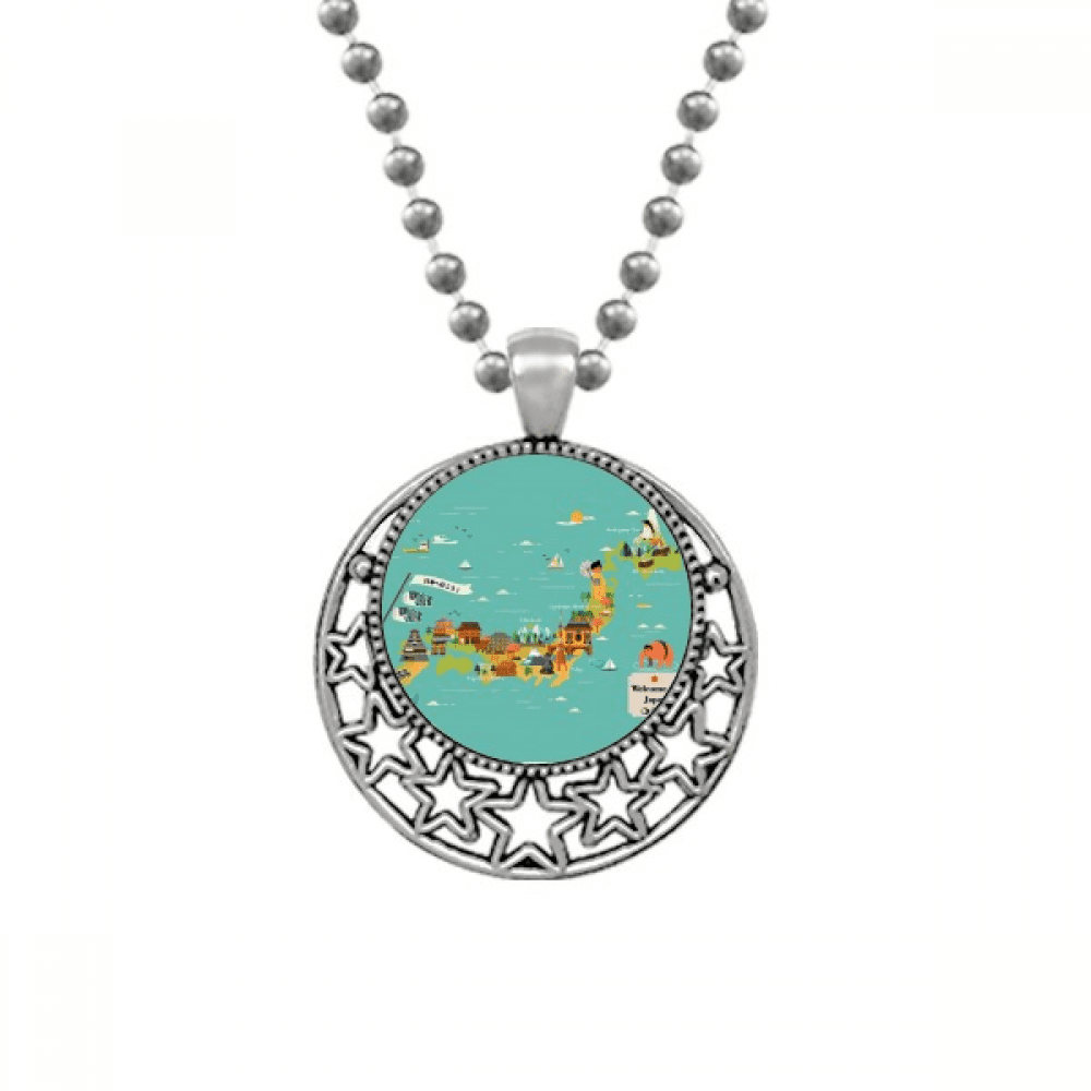 Traditional Japanese Culture Map Necklaces Pendant Retro Moon Stars ...
