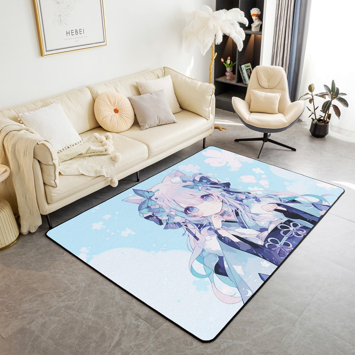 Traditional Japanese Girl Carpet 3x5 Kawaii Room Decor,3D Anime Girl ...