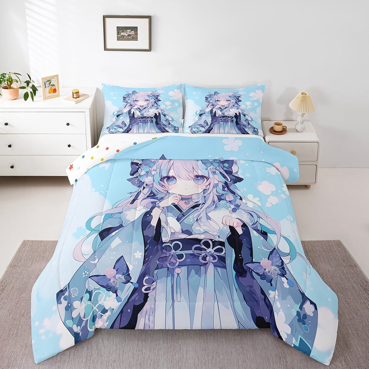 Traditional Japanese Comforter Set Kawaii Decor, 3D Anime Bedding ...