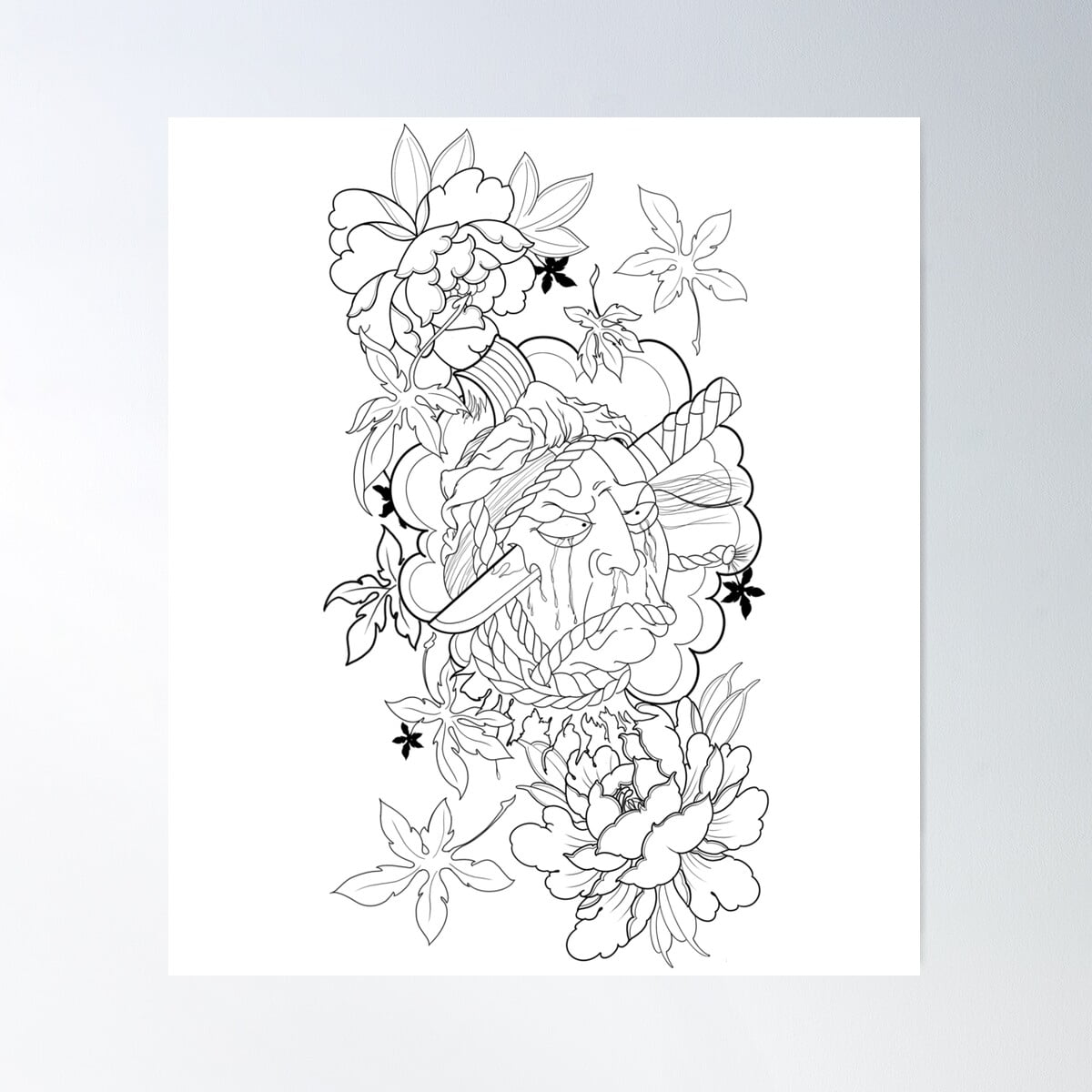 Traditional Japanese Namakubi Tattoo Flash. Poster Wall Art, Modern Wall Decor For Living Room ...