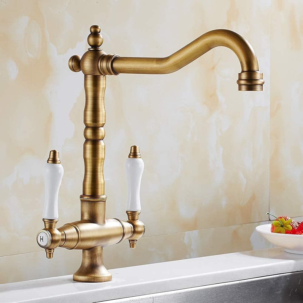 Traditional Kitchen Sink Mixer Tap Double Handle Solid Brass Kitchen ...