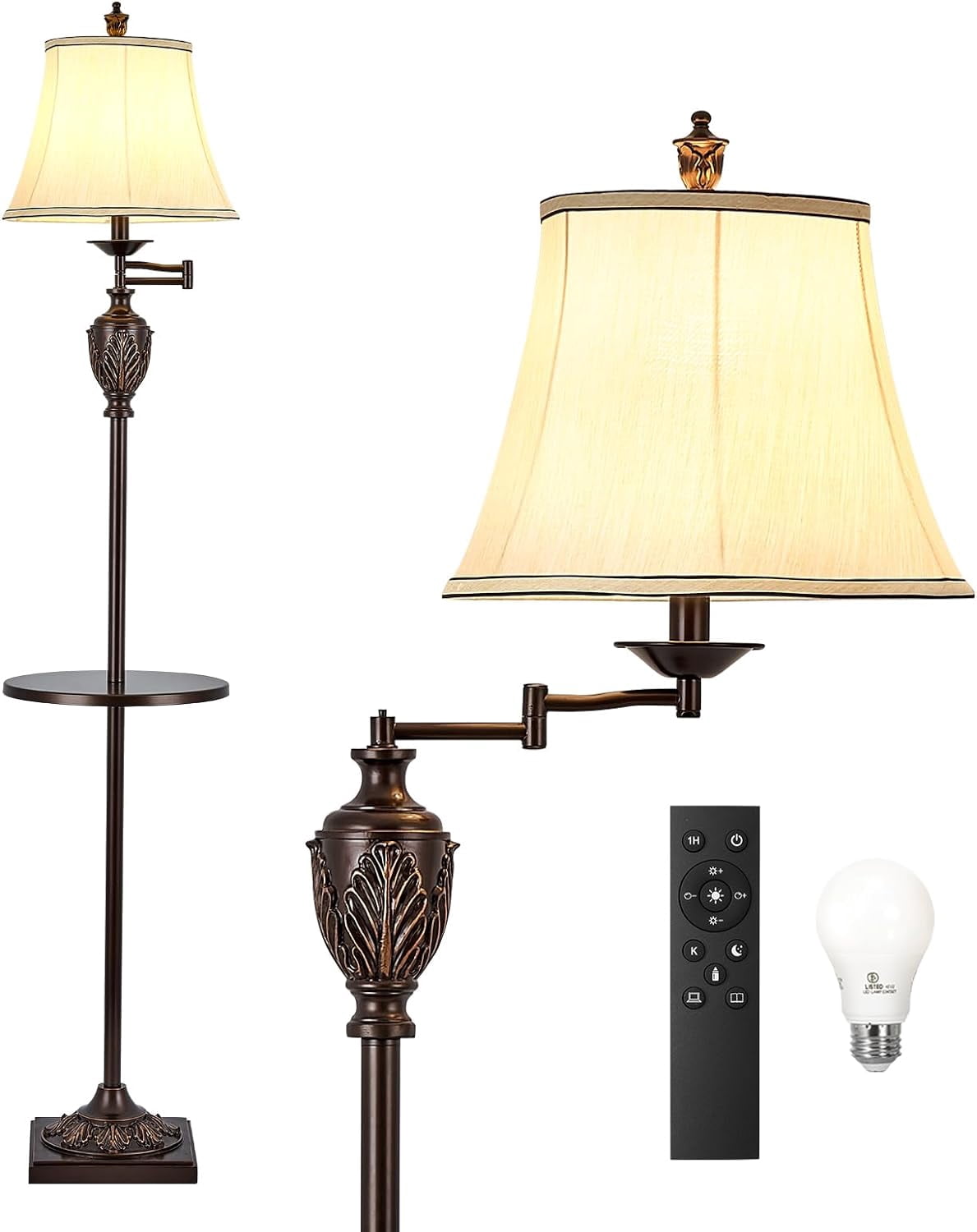 Traditional LED Floor Lamp with 350° Adjustable Swing Arm Lamp ...