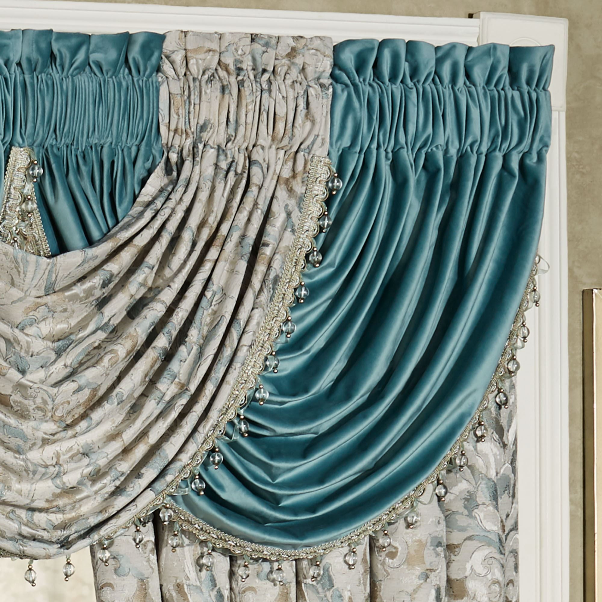Traditional Lansbury Pale Teal Jacquard Woven - Waterfall Style ...