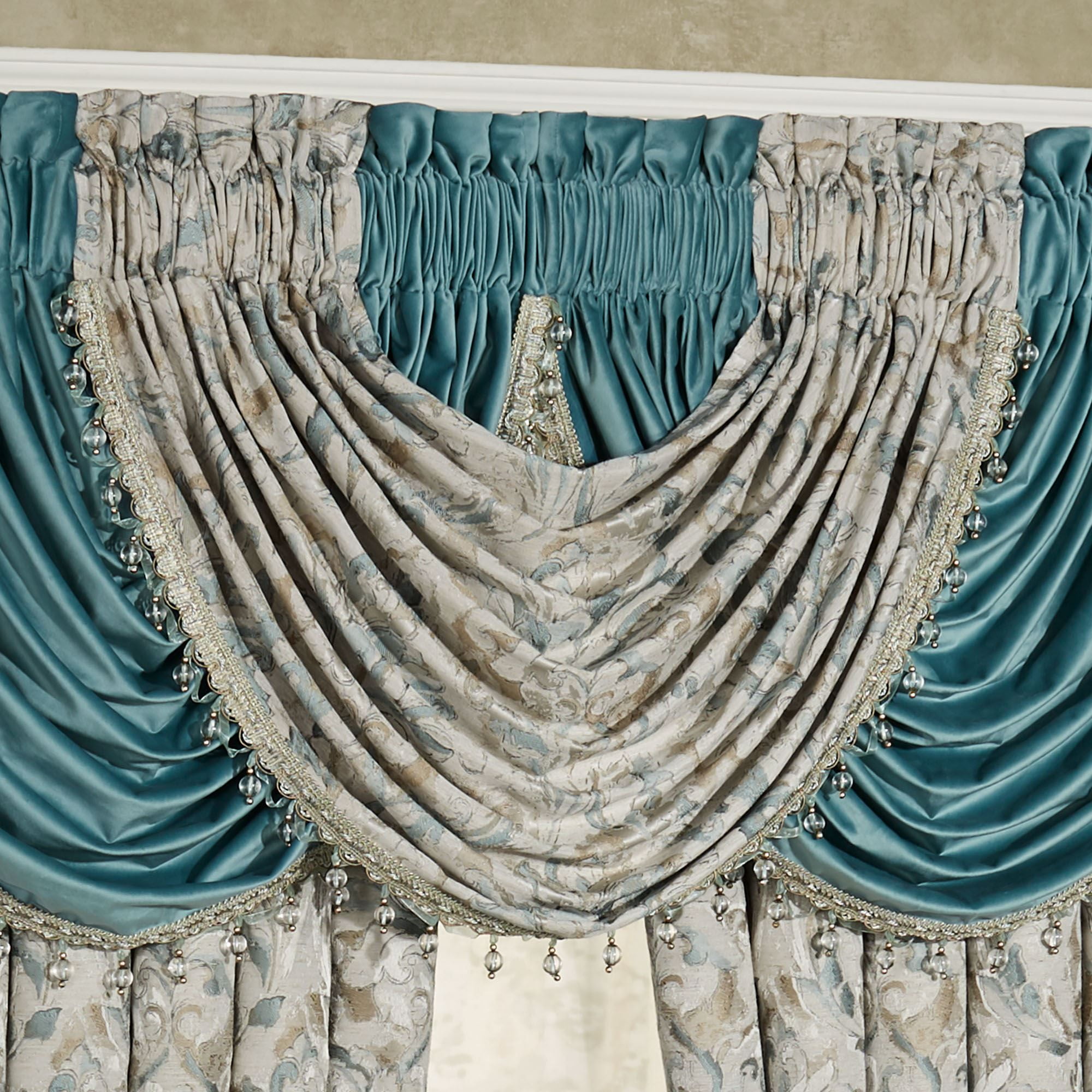 Traditional Lansbury Pale Teal Jacquard Woven - Waterfall Style ...