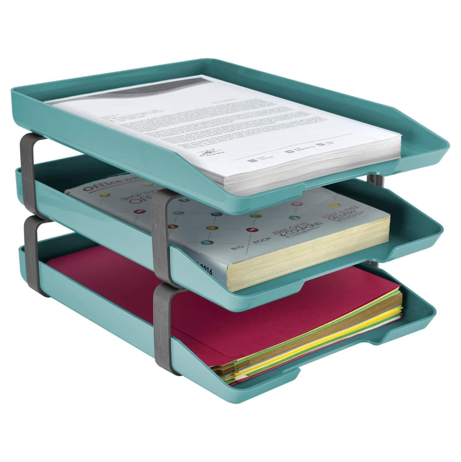 Traditional Letter Tray 3 Tier Front Load Plastic Desktop File ...