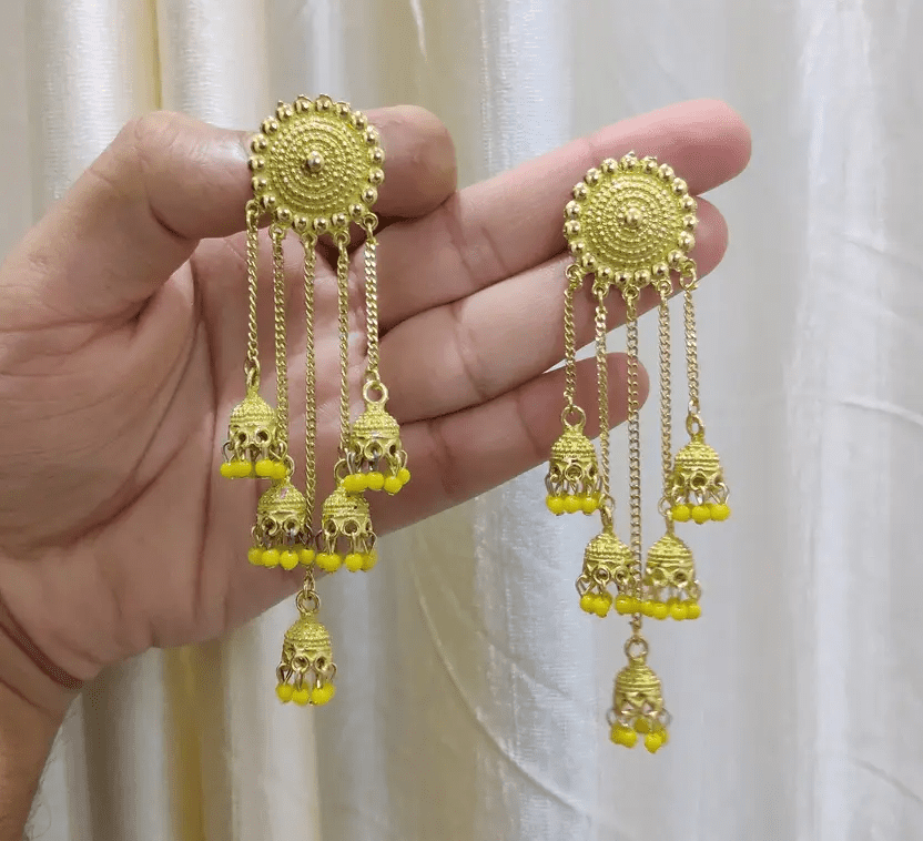 Traditional Long Jhumka Earrings with Yellow Beads for Women – Ethnic ...