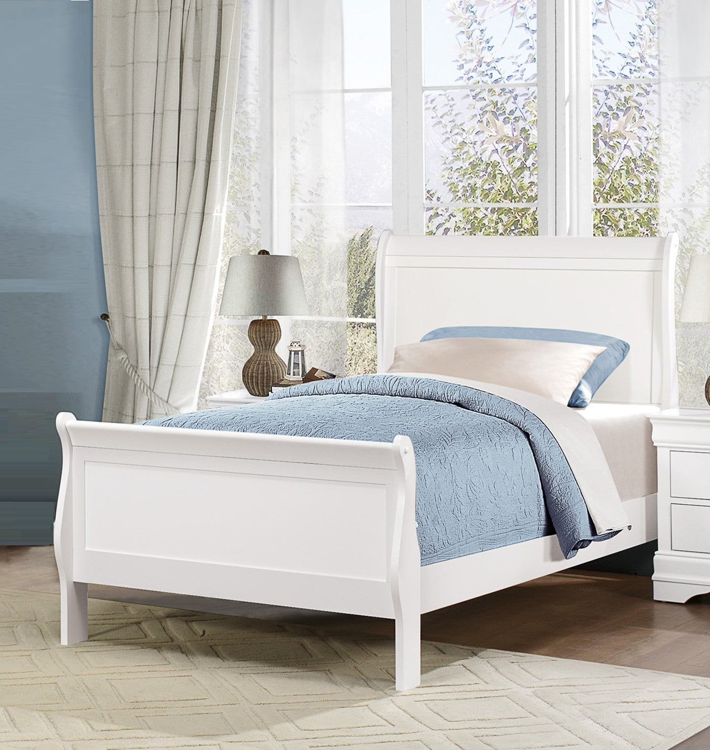 Traditional Louis Philippe Style White Wood Twin Sleigh Bed for Bedroom ...