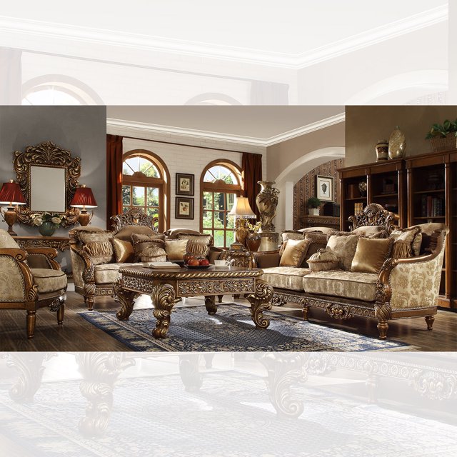 Traditional Luxury Chenille Golden Beige 3Pcs Sofa Set By Homey Design ...