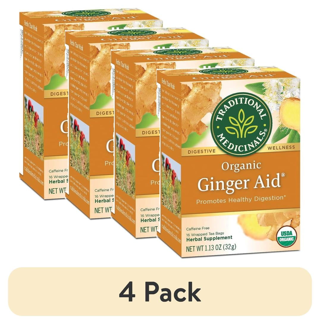 (4 pack) Traditional Medicinal Herbal Ginger Aid, Organic Tea Bags, 16 ...