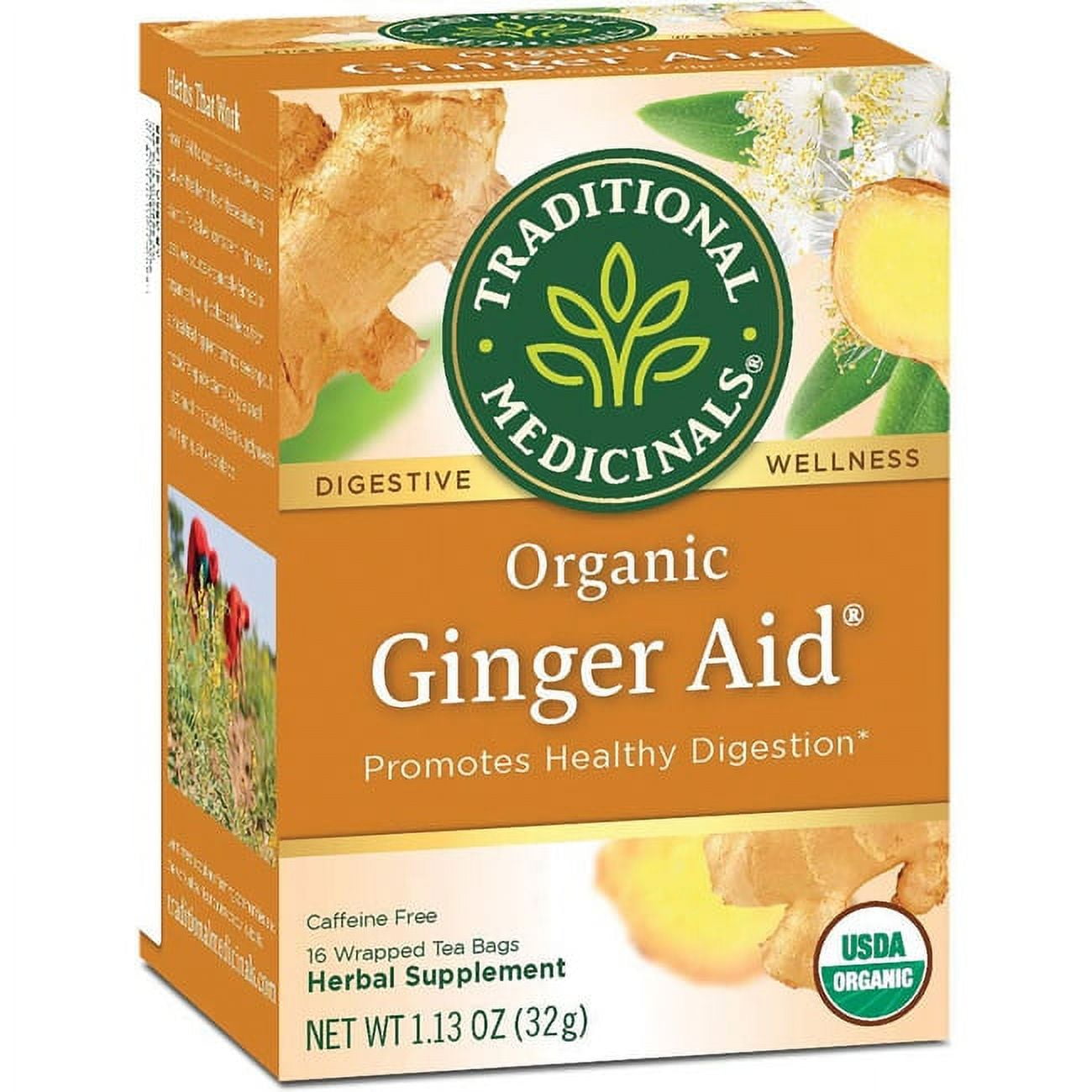 Traditional Medicinal Herbal Ginger Aid, Organic Tea Bags, 16 Count ...