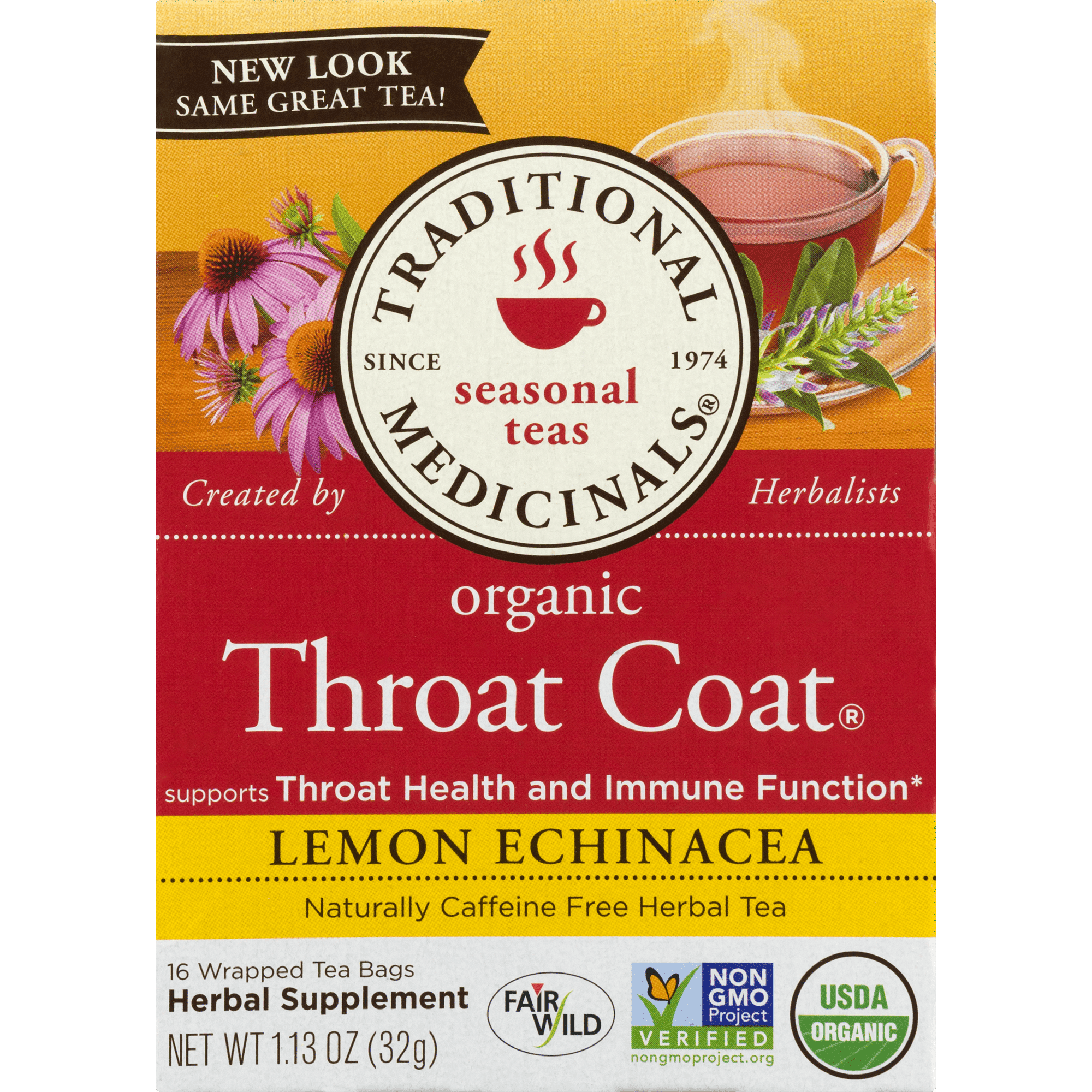 Traditional Medicinal Throat Coat Lemon Echinacea, Organic Tea Bags, 16 ...