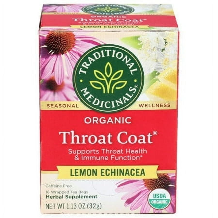Traditional Medicinals Organic Throat Coat Lemon Echinacea Tea 16 ct Pack of 2 - Walmart.com