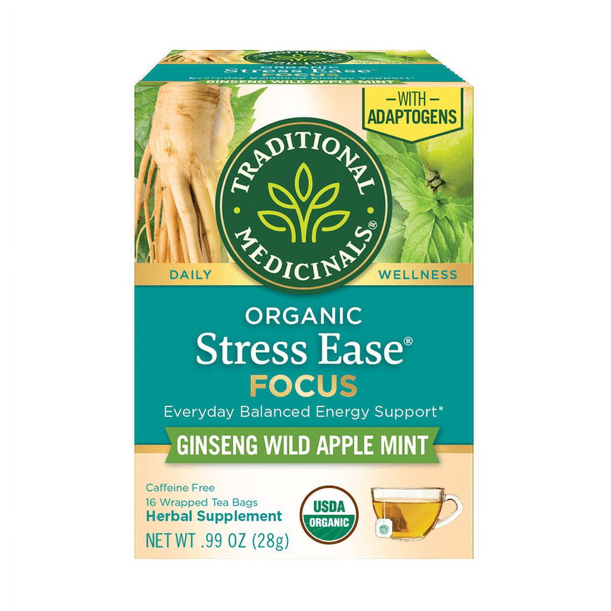 Traditional Medicinals Tea, Organic Stress Ease Focus, Tea Bags, 16 ...