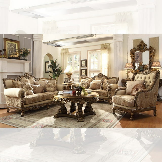 Traditional Met Ant Gold & Perfect Brown 3Pcs Sofa Set By Homey Design ...