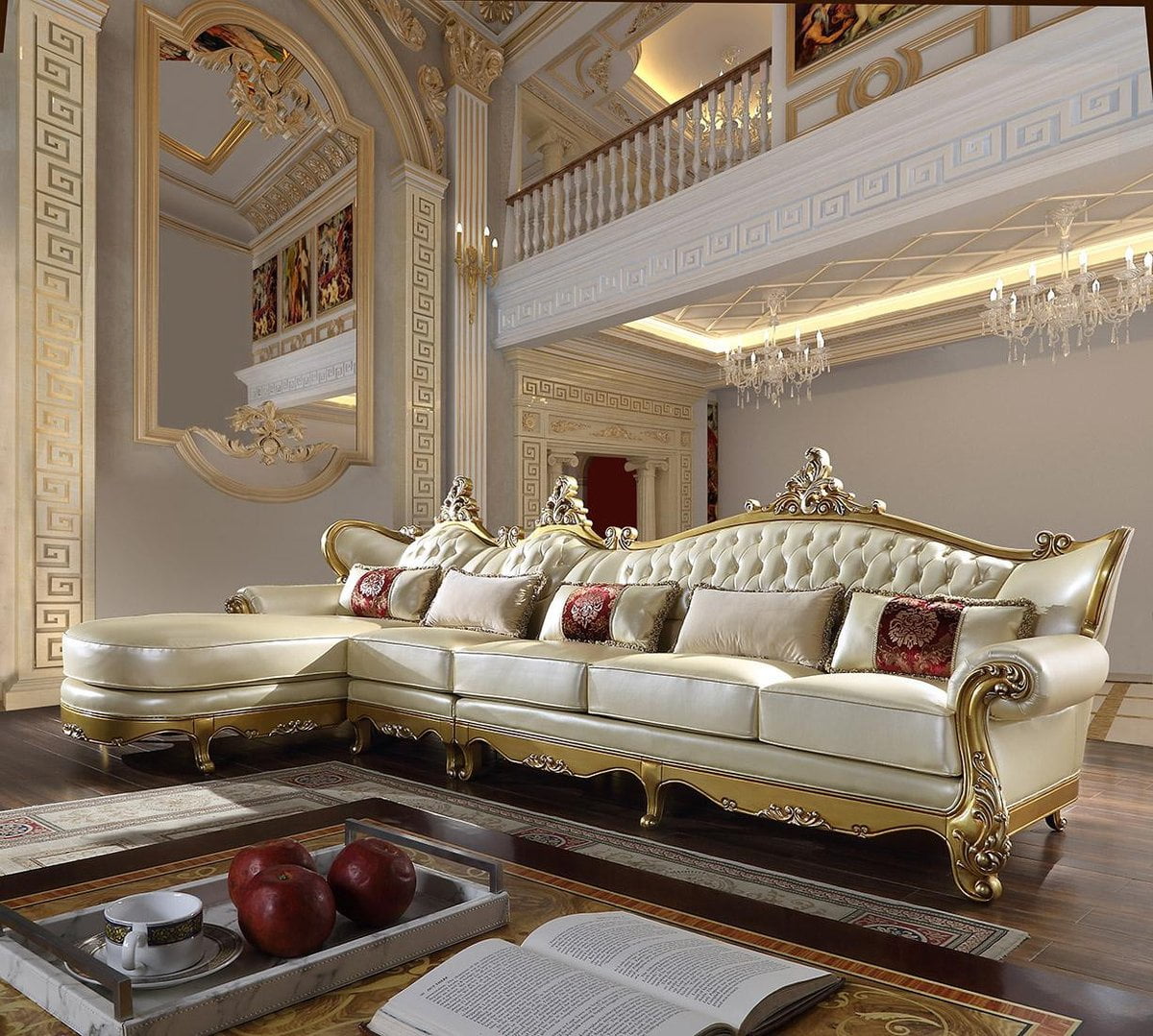 Traditional Metallic Antique Gold & Pearl Leather Sectional Sofa By ...