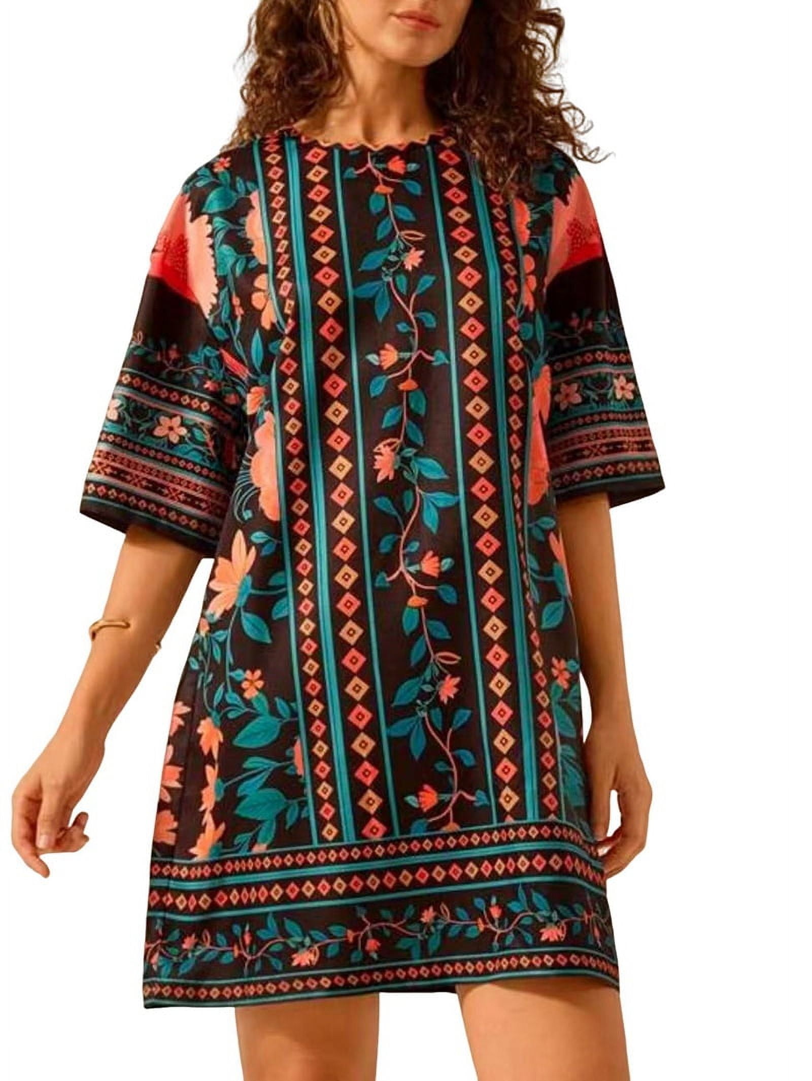 Traditional Mexican Dress for Women Floral Embroidered Short Sleeve ...